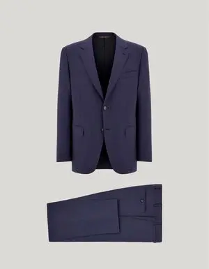 Canali Navy Overcheck Wool Regular-fit Suit - Blue