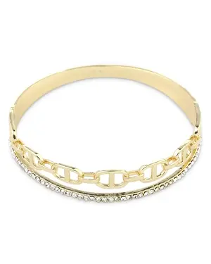Aqua Cubic Zirconia Link Bangle Bracelet - Gold