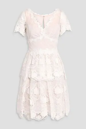 Marchesa Tiered Embroidered Tulle Mini Dress