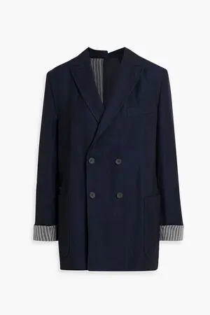 BETTTER Double-breasted Wool, Linen, And Silk-blend Blazer - Navy