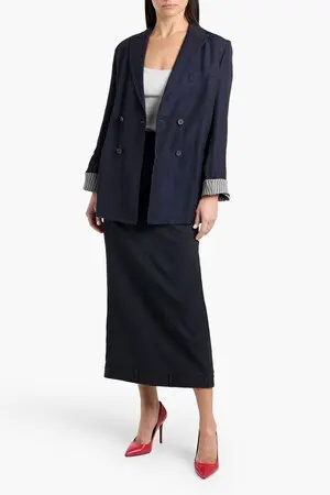 BETTTER Double-breasted Wool, Linen, And Silk-blend Blazer - Navy
