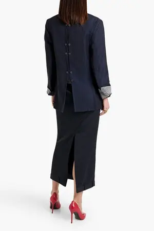 BETTTER Double-breasted Wool, Linen, And Silk-blend Blazer - Navy