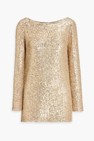 Naeem Khan Sequined Stretch-tulle Top - Gold