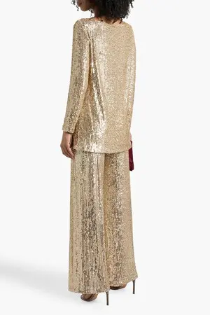Naeem Khan Sequined Stretch-tulle Top - Gold