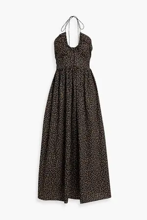 Matteau Floral-print Cotton Poplin Halterneck Maxi Dress - Black