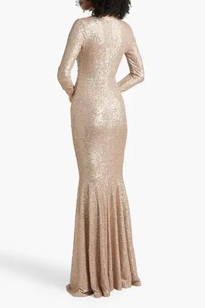 Norma Kamali Ruched Sequined Stretch-mesh Gown
