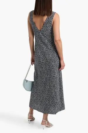 Matteau Floral-print Silk Crepe De Chine Midi Dress - Navy