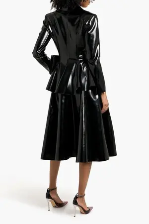 Norma Kamali Belted Glossed Peplum Blazer