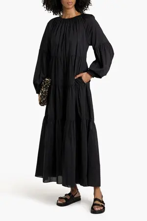 Matteau Tiered Cotton And Silk-blend Voile Maxi Dress