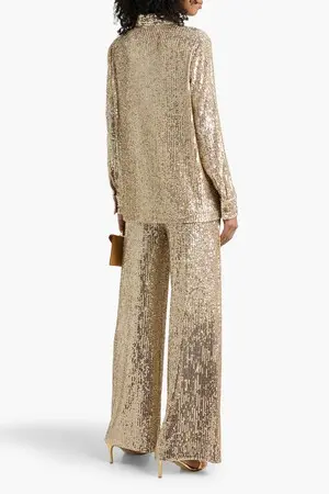 Naeem Khan Sequined Stretch-tulle Wide-leg Pants - Gold