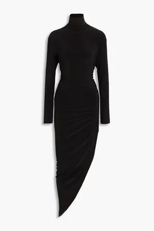 Norma Kamali Asymmetric Stretch-jersey Turtleneck Dress - Black