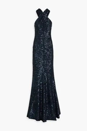 Naeem Khan Sequined Stretch-tulle Gown - Navy