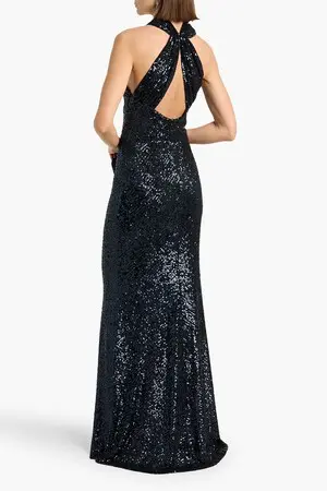 Naeem Khan Sequined Stretch-tulle Gown - Navy