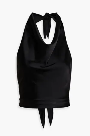 Matteau Draped Satin Halterneck Top - Black
