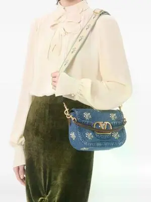 Valentino Garavani Alltime Medium Shoulder Bag In Embroidered Denim - Blue