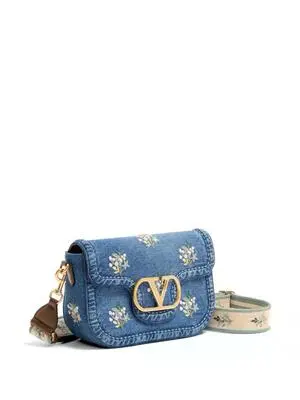 Valentino Garavani Alltime Medium Shoulder Bag In Embroidered Denim - Blue