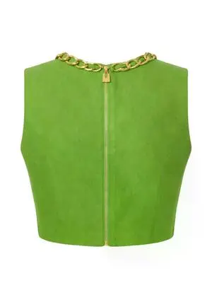 Elisabetta Franchi Sleeveless Cropped Top With Jewel Chain Detail - Green