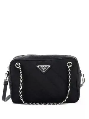 Prada Camera Bag Quilted Tessuto Small Shoulder Bag - Black