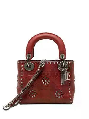 Dior 2017 Embossed Calfskin Cannage Studded Flower Lady Satchel