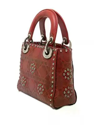 Dior 2017 Embossed Calfskin Cannage Studded Flower Lady Satchel