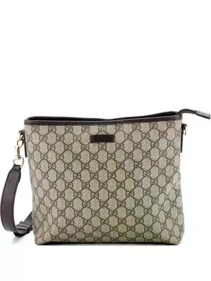 Gucci Zip Top Messenger Bag Gg Coated Canvas Medium - Brown