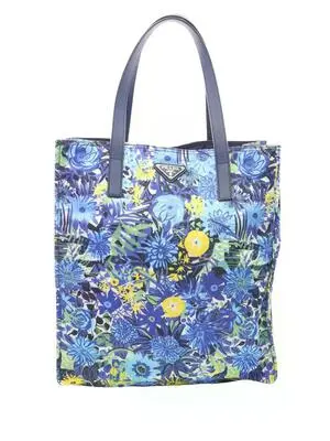 Prada 2013-2026 Tessuto Stampato Flower Tote Bag - Blue