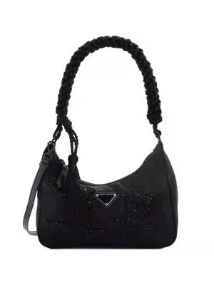 Prada Re-edition Embellished Tessuto Shoulder Bag - Black