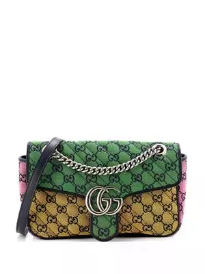 Gucci Gg Marmont Flap Bag Diagonal Quilted Gg Canvas With Leather