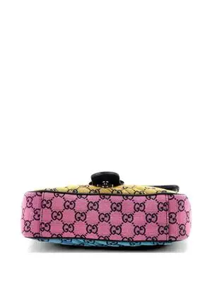 Gucci Gg Marmont Flap Bag Diagonal Quilted Gg Canvas With Leather