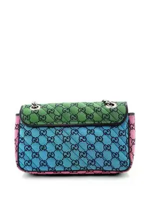 Gucci Gg Marmont Flap Bag Diagonal Quilted Gg Canvas With Leather