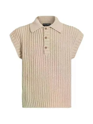 Dolce & Gabbana English Rib Knit Polo Shirt - Neutrals