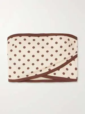 Posse Bowie Cropped Strapless Polka-dot Linen And Cotton-blend Top Black
