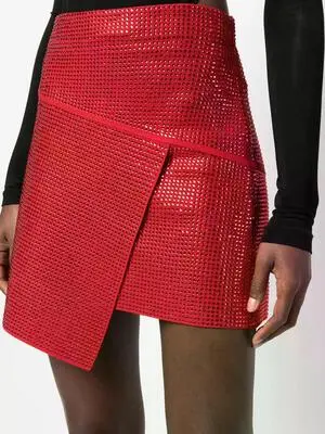 ANDREĀDAMO Asymmetrical Crystal-studded Wrap Skirt - Red