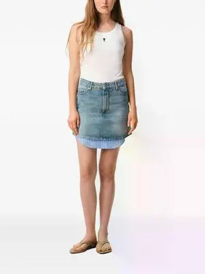 AMI Paris Cotton Mini Skirt With Poplin Insert