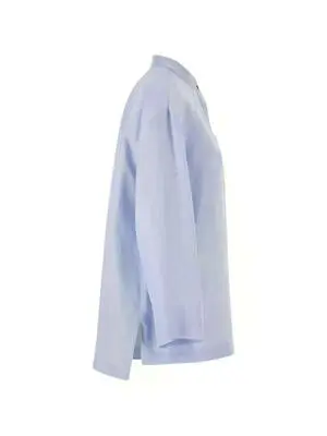 Max Mara Mandarin Collar Patch Pocket Linen Polo Top - Blue