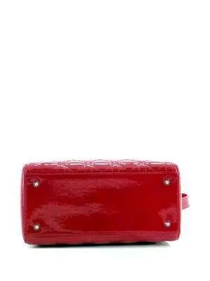 Dior Lady Cannage Quilt Patent Medium Satchel - Red