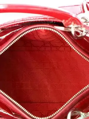 Dior Lady Cannage Quilt Patent Medium Satchel - Red