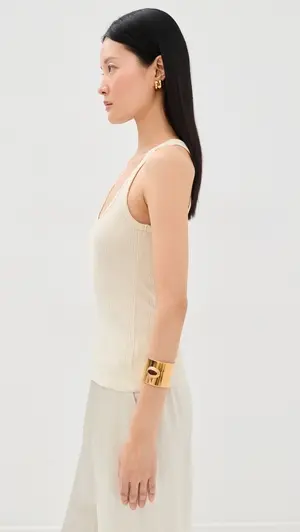 Sprwmn Ribbed Scoop Neck Tank Top - Creme