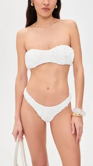 Caroline Constas Dorit Ruched Bikini Bottom - Ivory