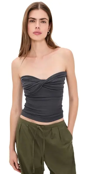THE LINE BY K Izzy Tube Top With Knotted Detail - Deep Grey