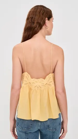 Ulla Johnson Rosie Lace Applique Silk Tank Top - Dandelion