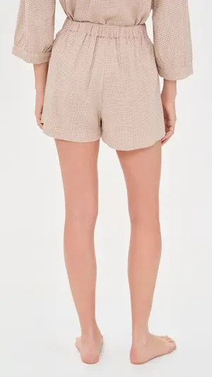 Eberjey Linen Blend Relaxed Shorts - Gingham White