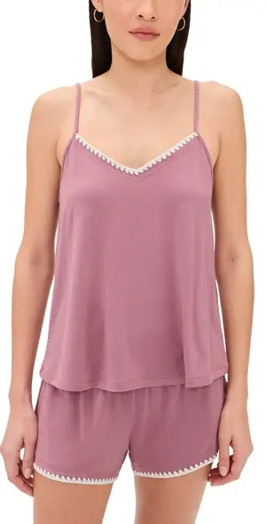 Eberjey Frida The Whip Stitch Cami And Shorts Set - Fig/ivory