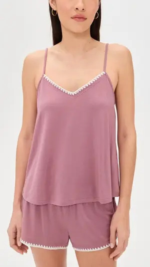 Eberjey Frida The Whip Stitch Cami And Shorts Set - Fig/ivory