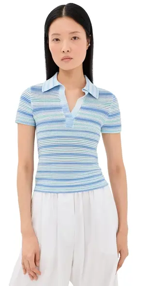 Simkhai Paxton Knit Polo With Contrast Collar - Periwinkle Multi