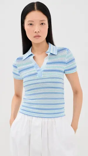 Simkhai Paxton Knit Polo With Contrast Collar - Periwinkle Multi