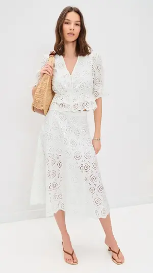 FRAME Eyelet Skirt - White