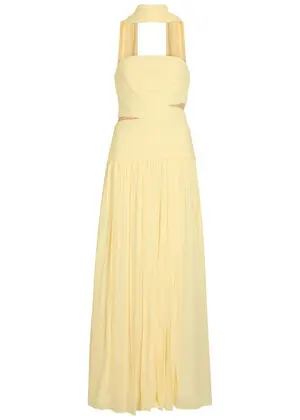 SELF-PORTRAIT Scarf-effect Ruched Chiffon Maxi Dress - Yellow