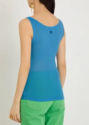 Versace Ribbed Wool Tank Top With Logo Embroidery