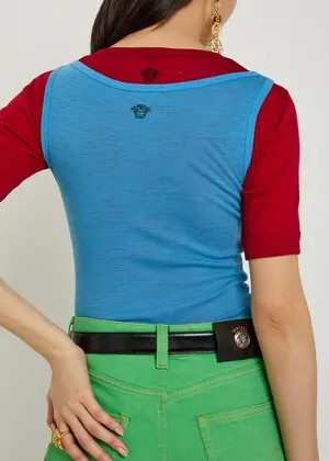 Versace Ribbed Wool Tank Top With Logo Embroidery
